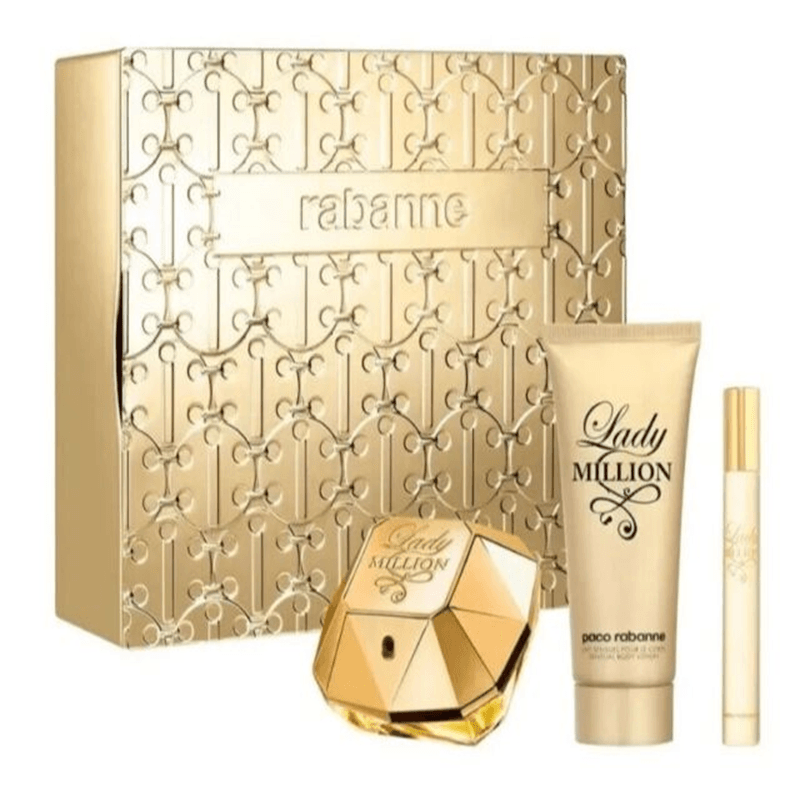 KIT PACO RABANNE*3UND PERFUME LADY MILLION*80ML+CREMA*100ML+VPORIZADOR*10ML